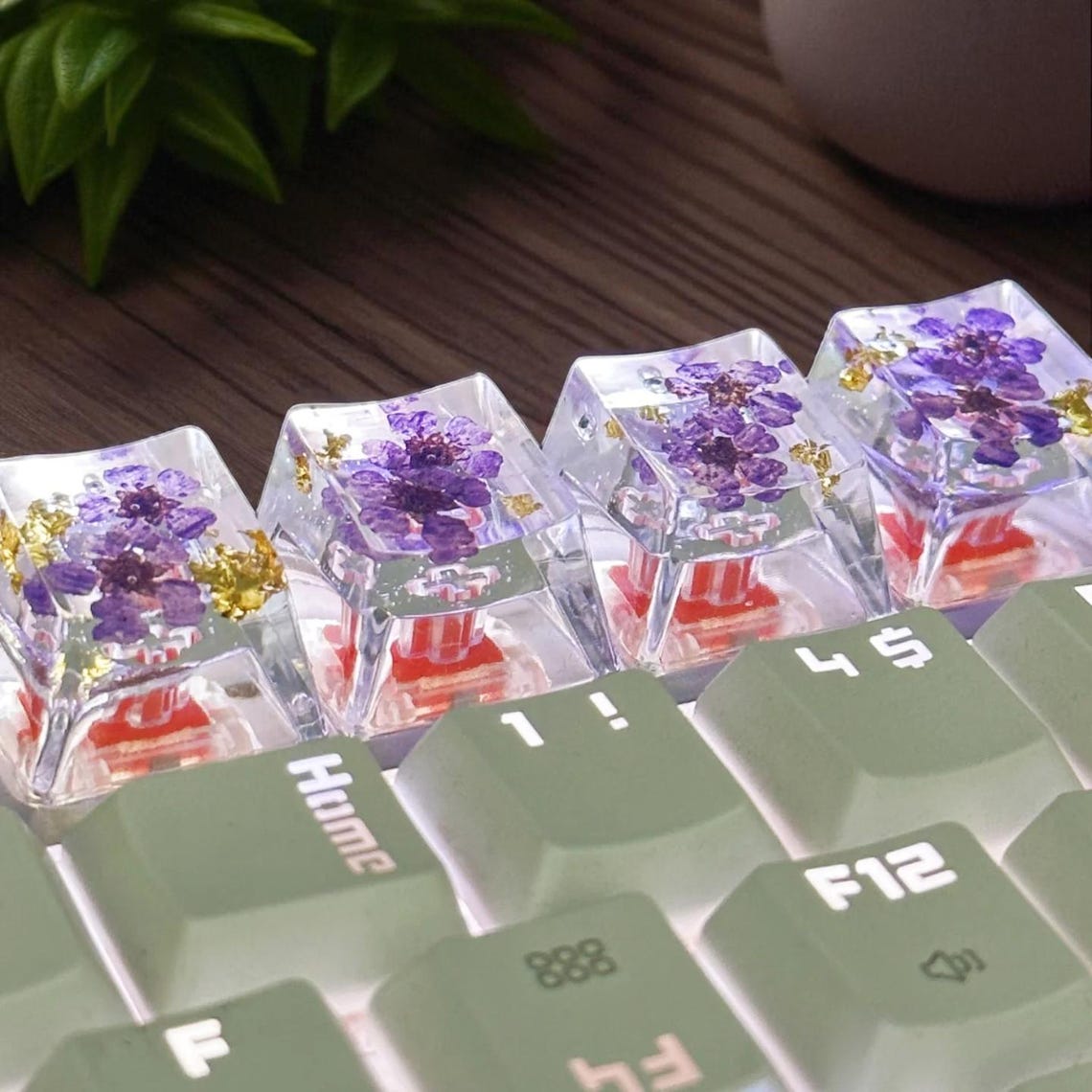 Artisan Resin Keycap, Custom Transparent Floral Keycap for Mechanical ...