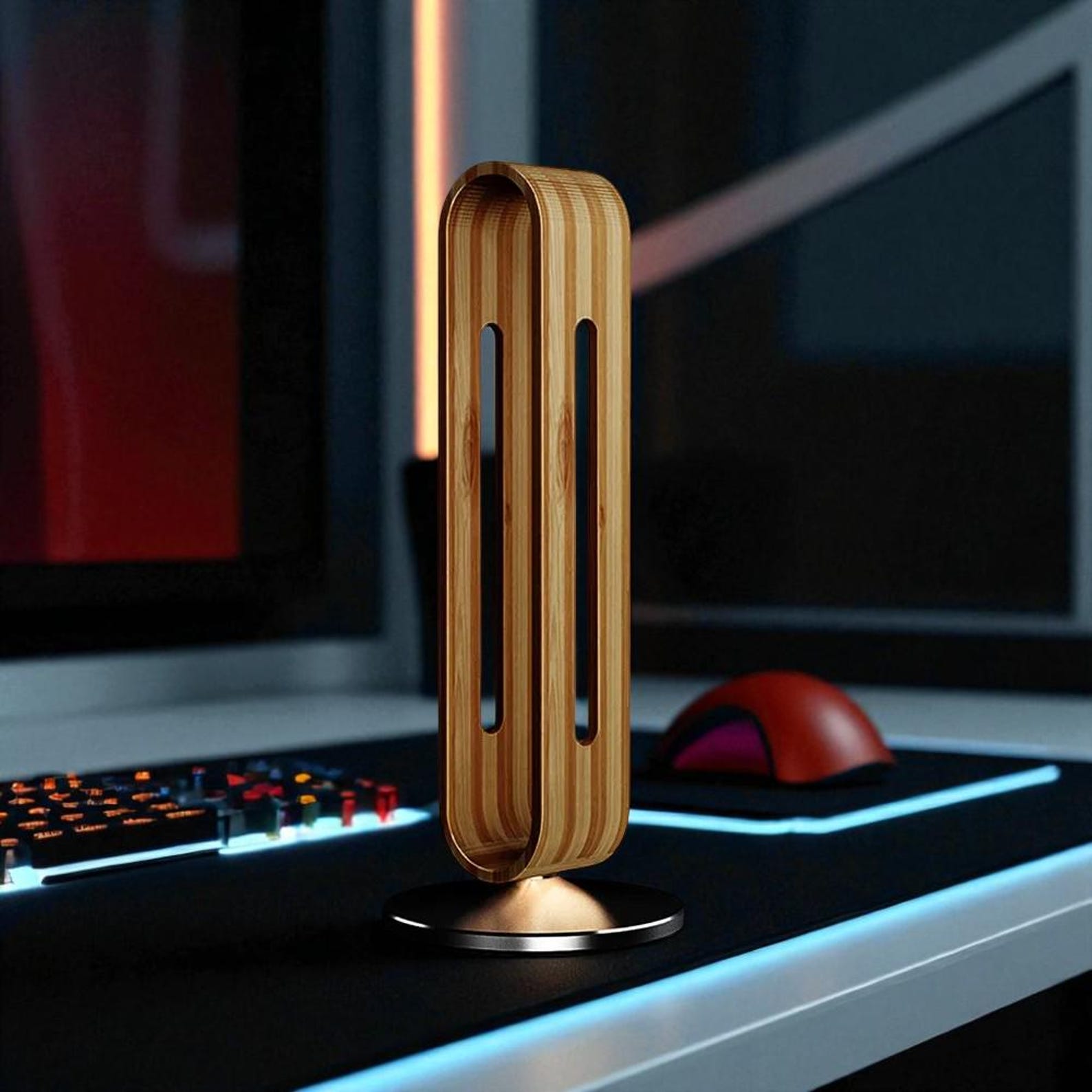 Bamboo Wood Headphone Stand – Aluminum Gamer Earphone Holder, Desk ...