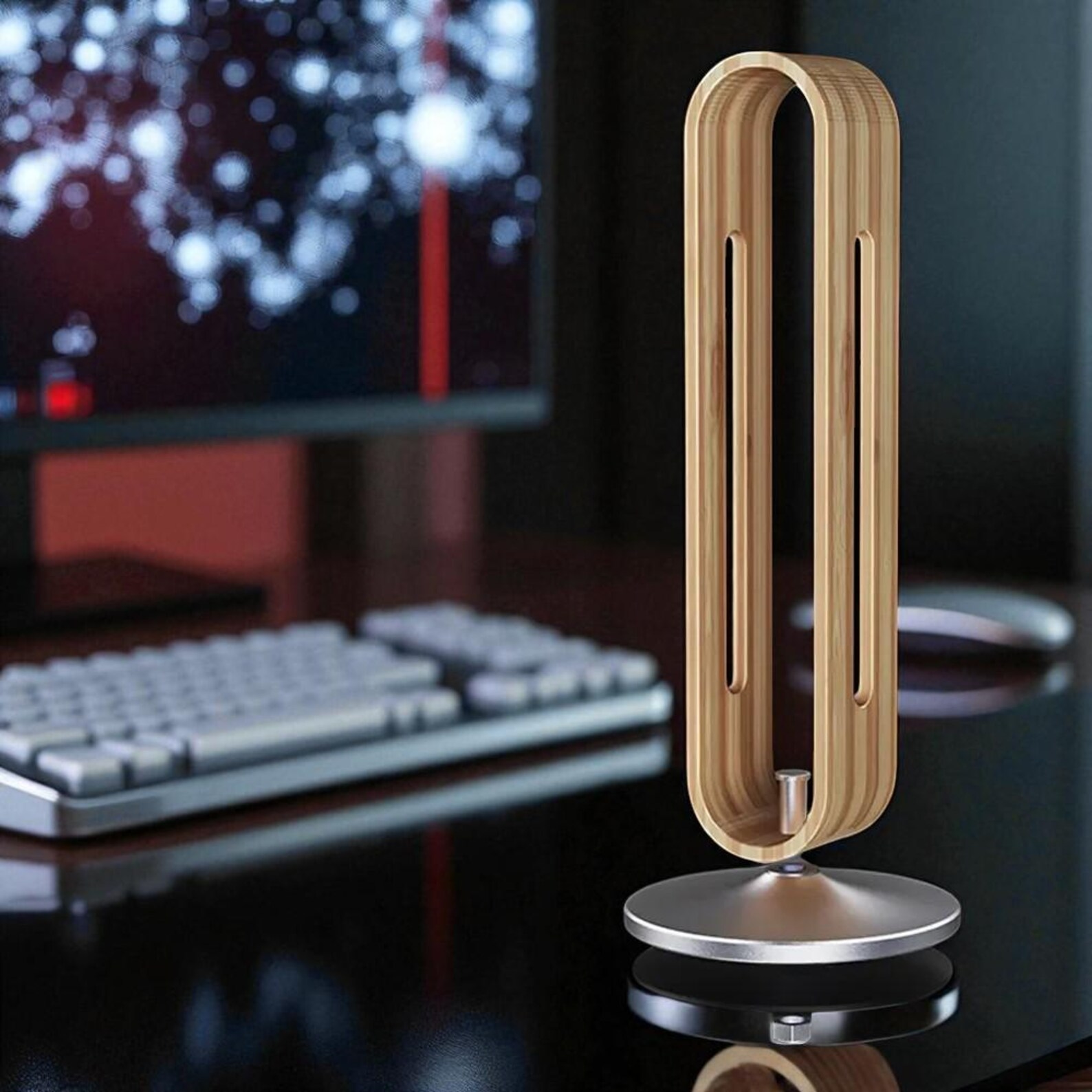 Bamboo Wood Headphone Stand – Aluminum Gamer Earphone Holder, Desk ...