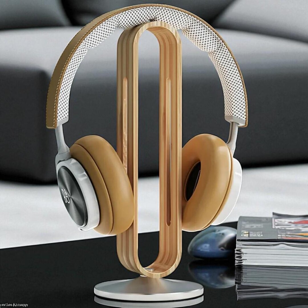 Bamboo Wood Headphone Stand – Aluminum Gamer Earphone Holder, Desk ...