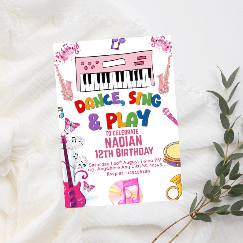 Music Birthday Party Invitation: Kids Musical Instruments Theme (canva ...