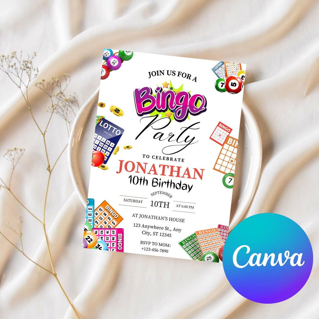 Bingo Birthday Invitation: Family Game Night, Editable Template ...