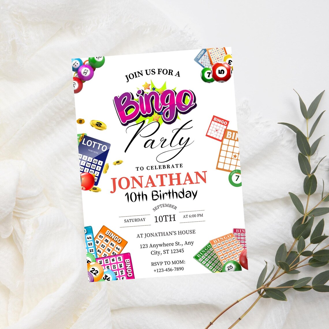 Bingo Birthday Invitation: Family Game Night, Editable Template ...