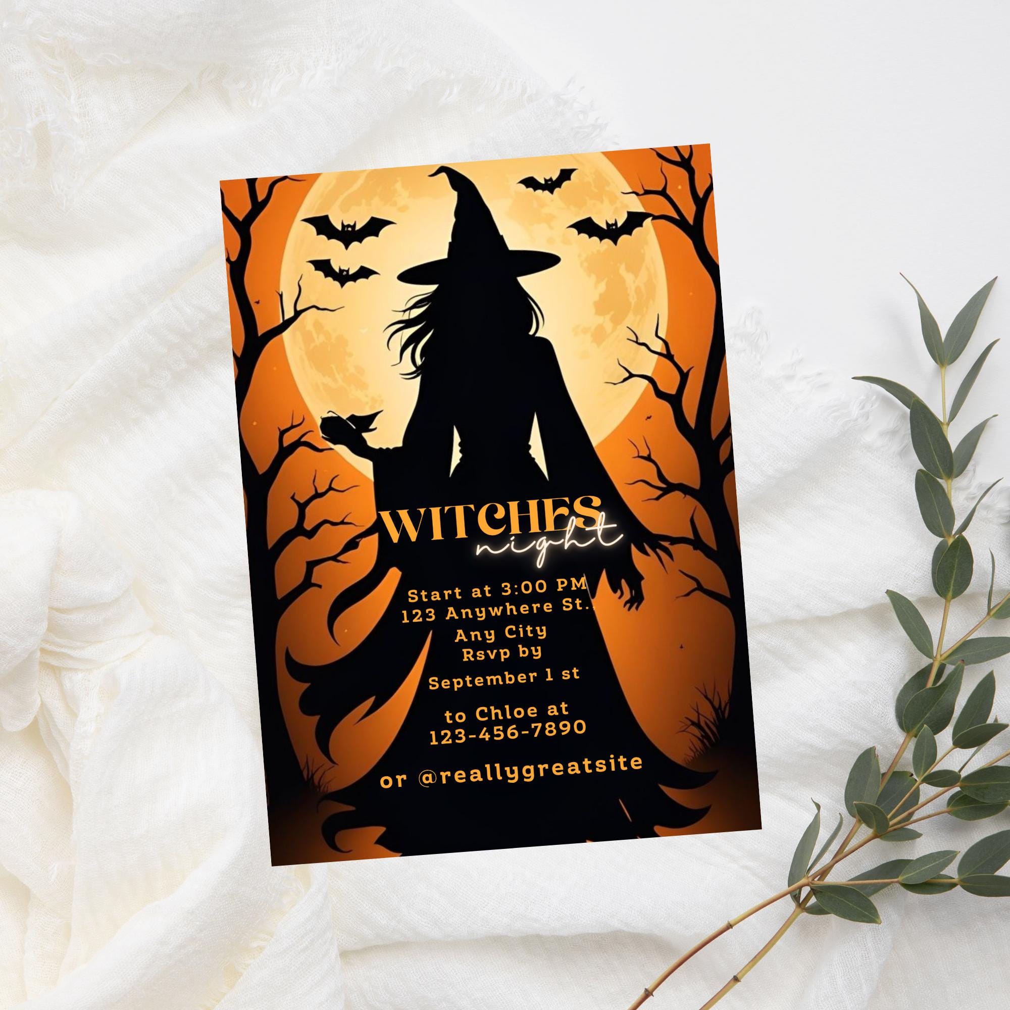 Editable Witches Night Out Invitation: Halloween Party Canva Template ...