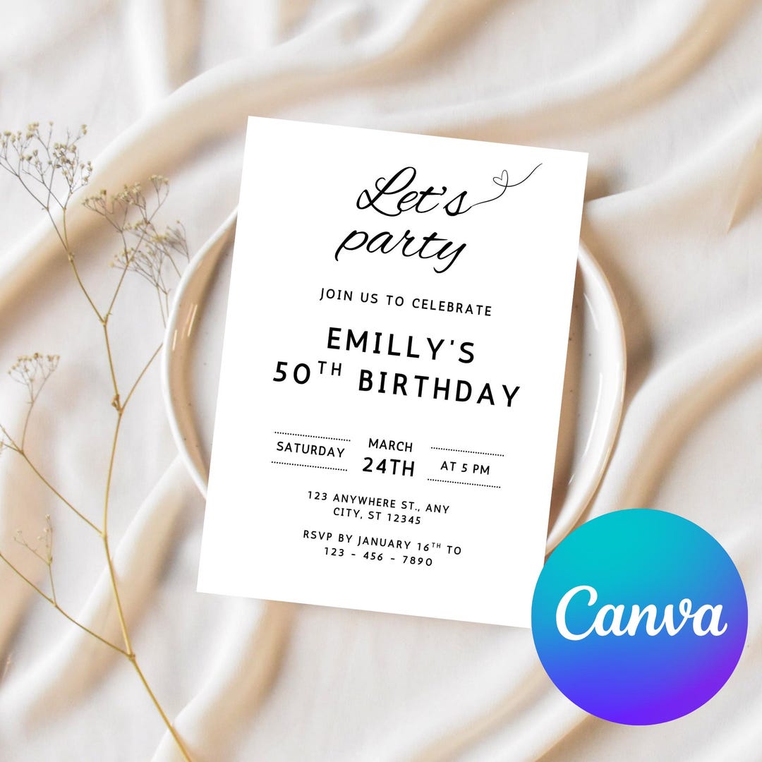 Editable 50th Birthday Invitation, Hello Fifty Invitation Template ...
