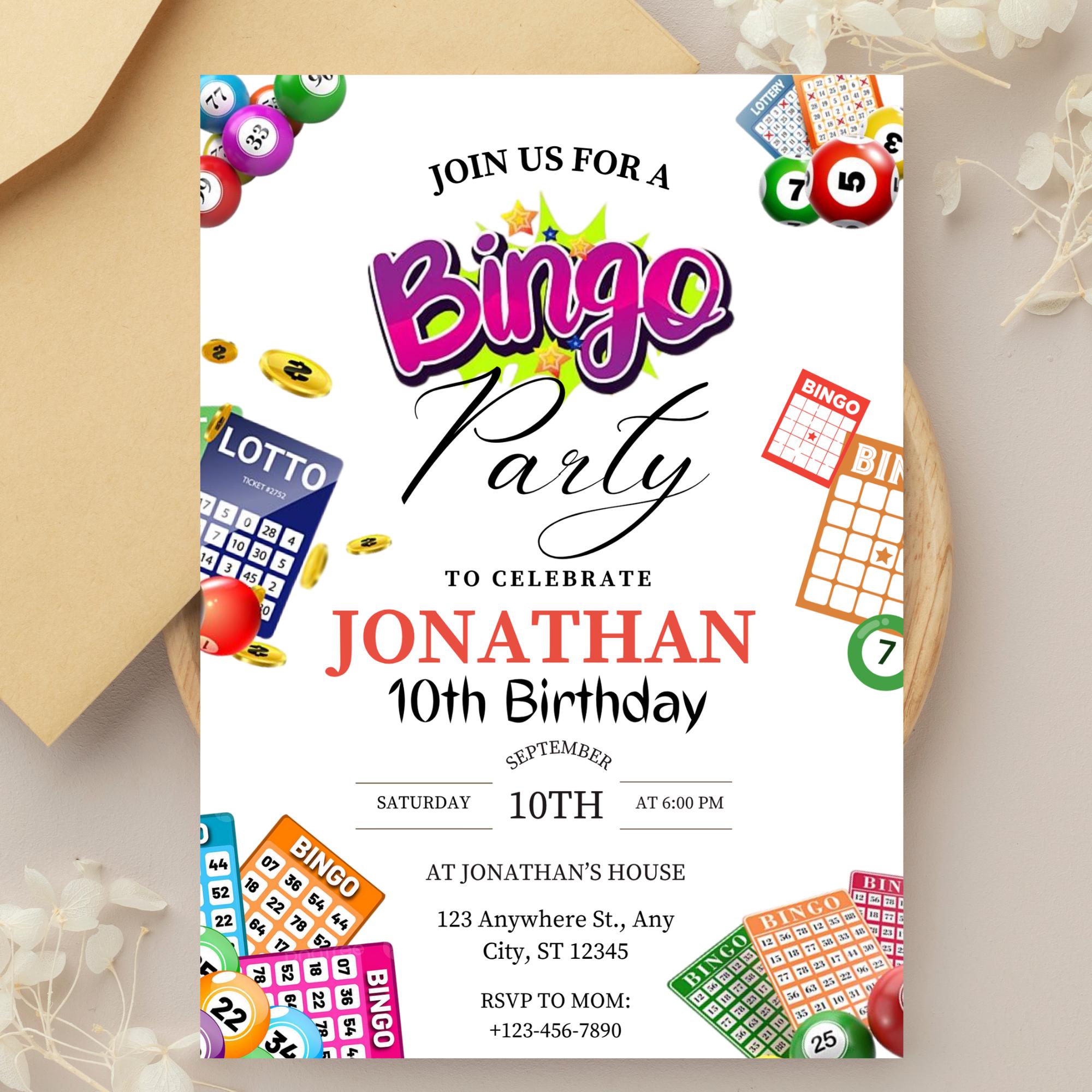 Bingo Birthday Invitation: Family Game Night, Editable Template ...