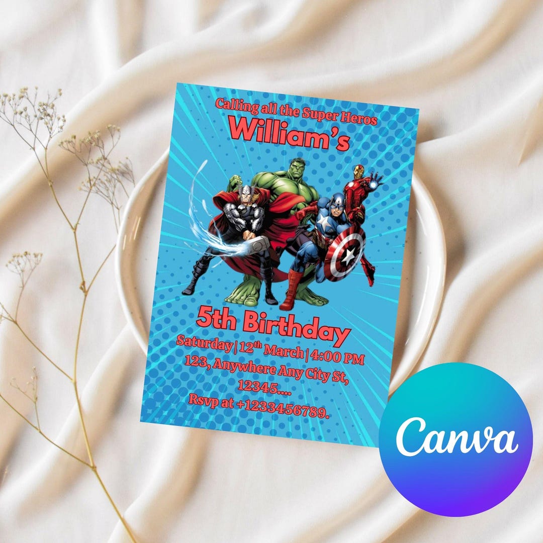 Editable Superheroes Birthday Invitation, Superhero Birthday Invite ...