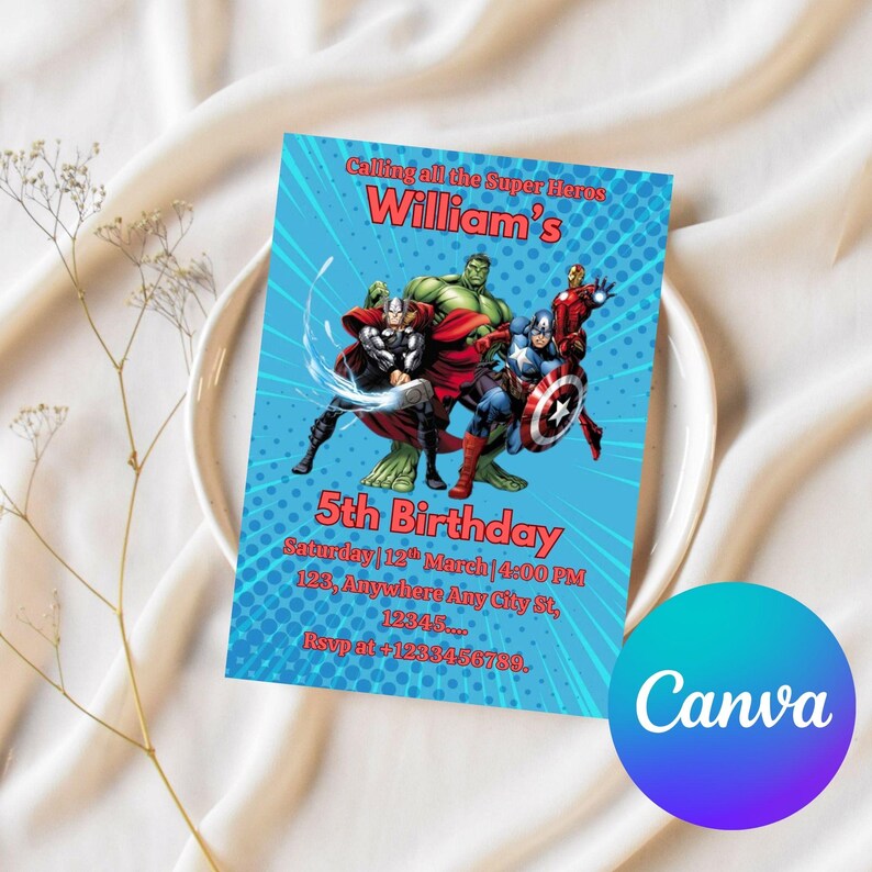 Editable Superheroes Birthday Invitation, Superhero Birthday Invite ...