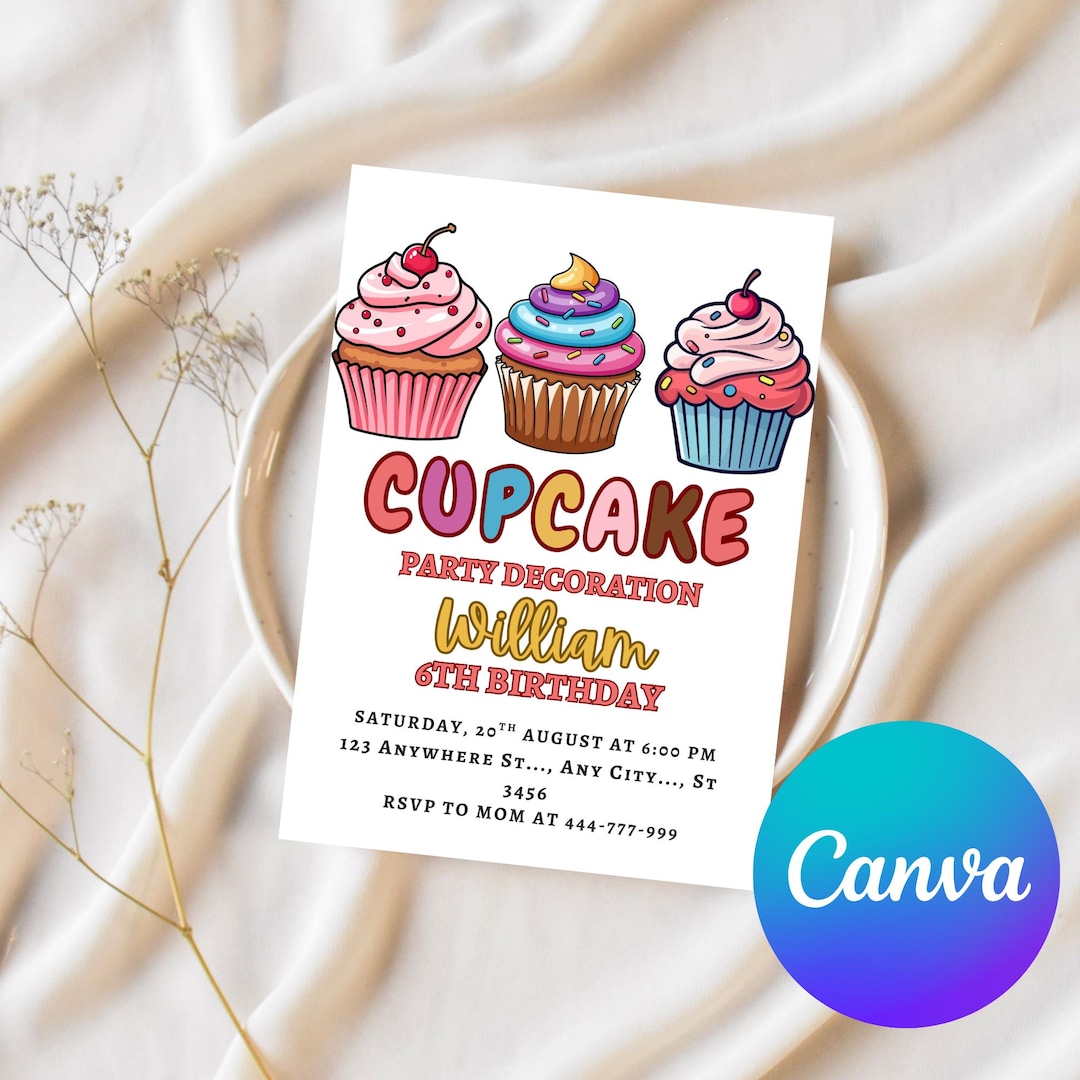 Cupcake Decorating Party Invitation, Editable Kids Cooking Birthday ...