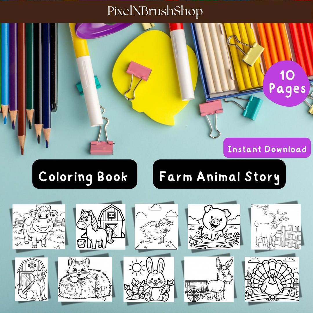 Farm Animal Story Coloring Book for Kids | 10 Cute Farmyard Scenes ...