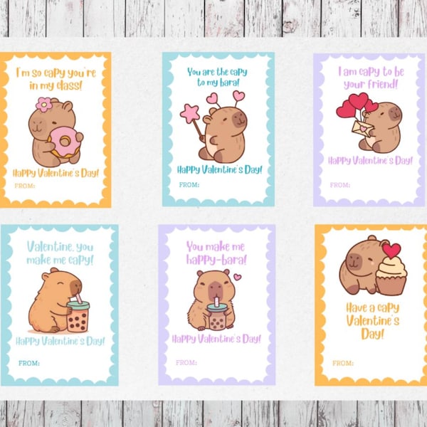 Capybara Valentine Cards Printable - Etsy