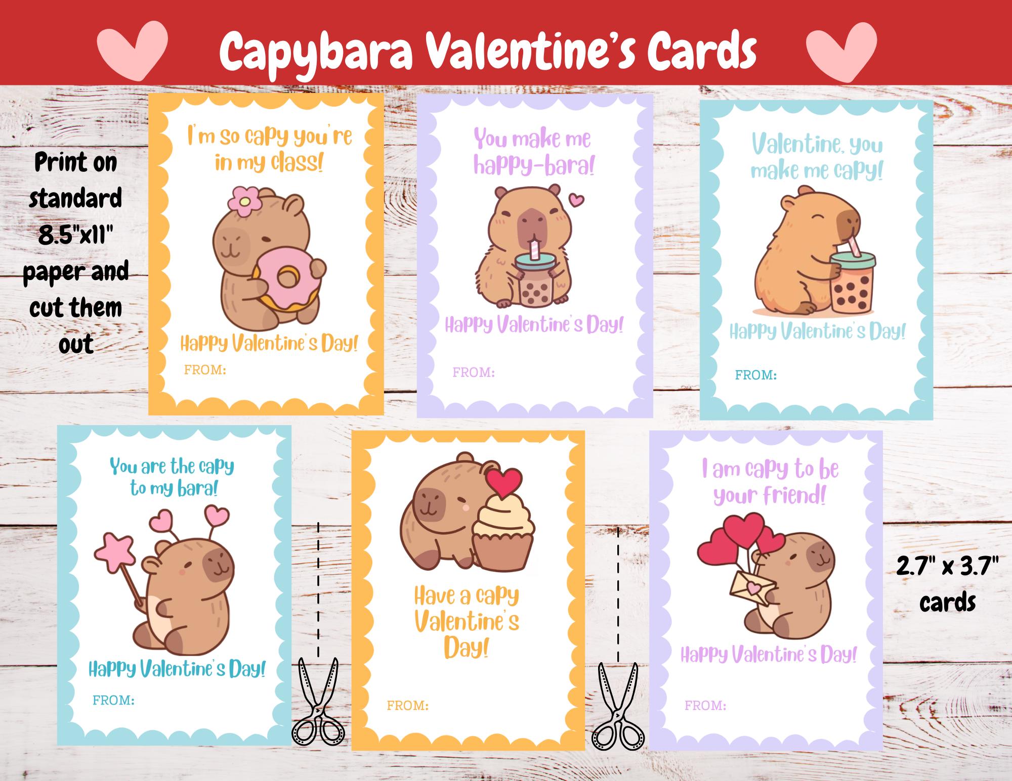Editable Capybara Valentine's Day Cards, School Valentine's, Kids ...