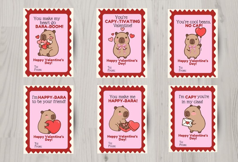 Editable Capybara Valentine's Day Cards, School Valentine's, Kids ...