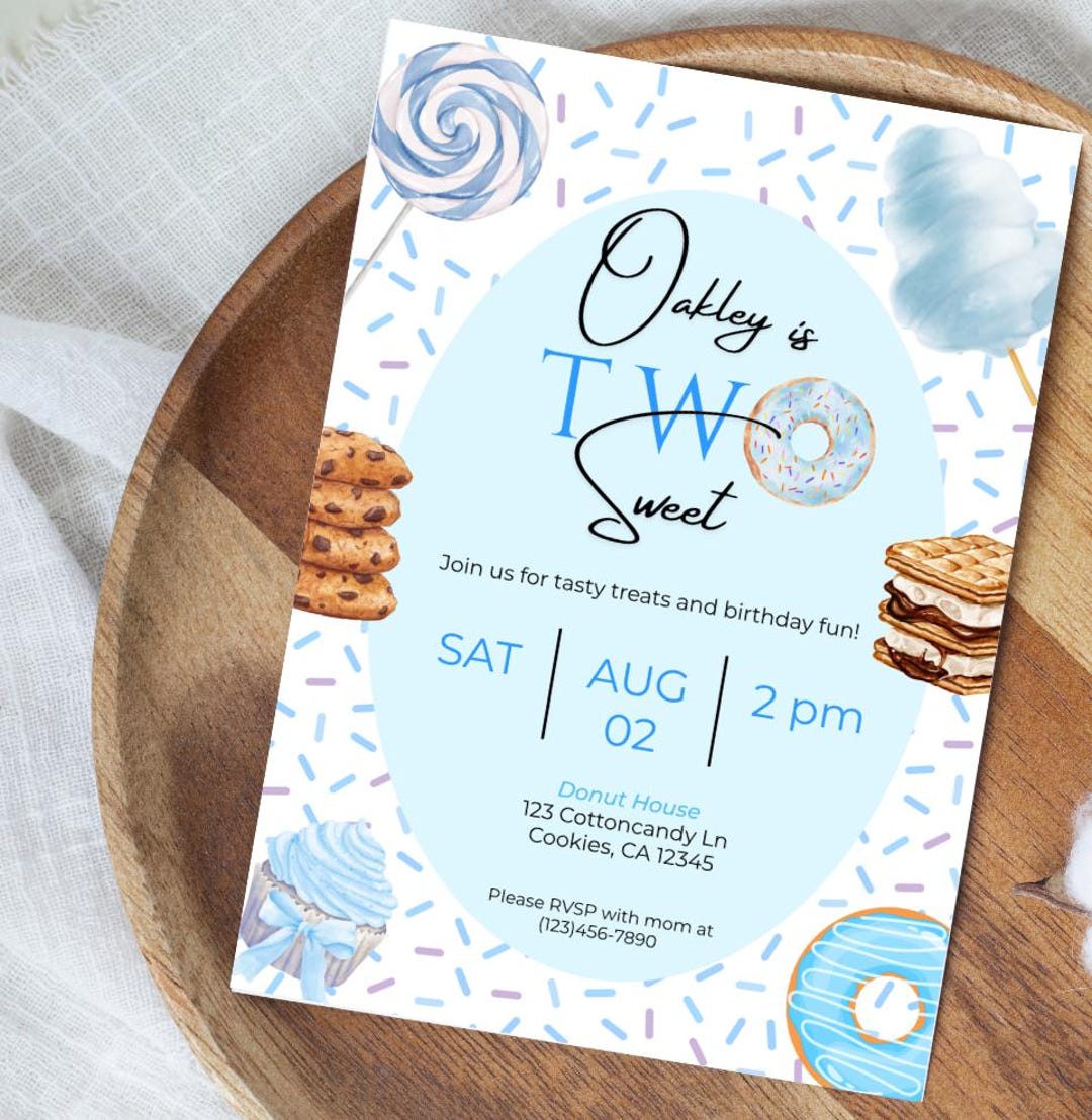 Editable Two Sweet Birthday Invitation, Second Birthday, Baby Boy ...