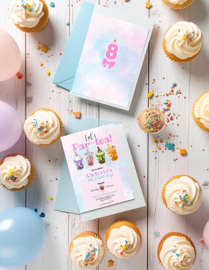 Editable Let's Par-tea Birthday Invitation, Boba Tea Party Invite, Boba ...