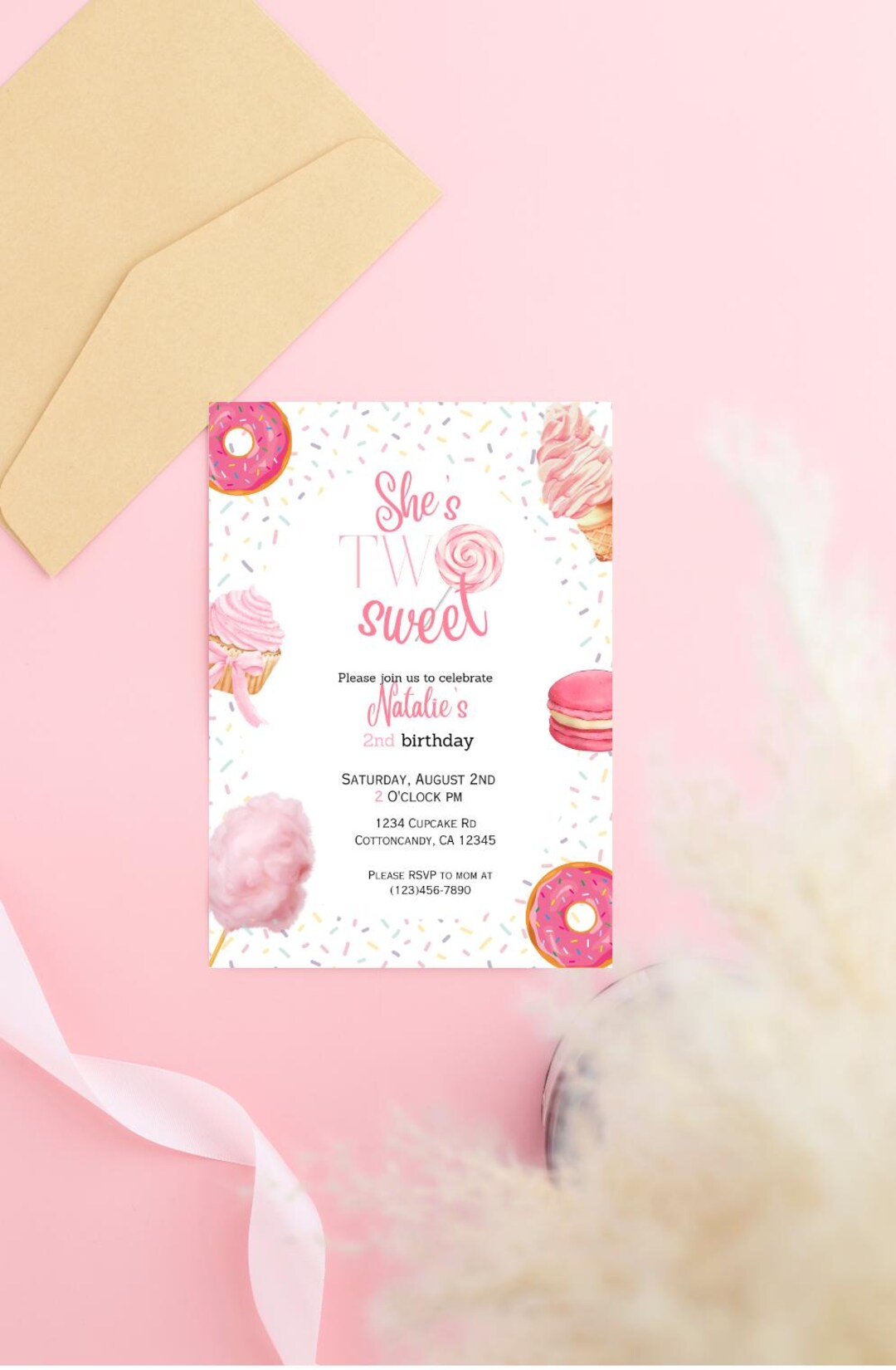 Editable Two Sweet Birthday Invitation, Second Birthday, Girl Birthday ...