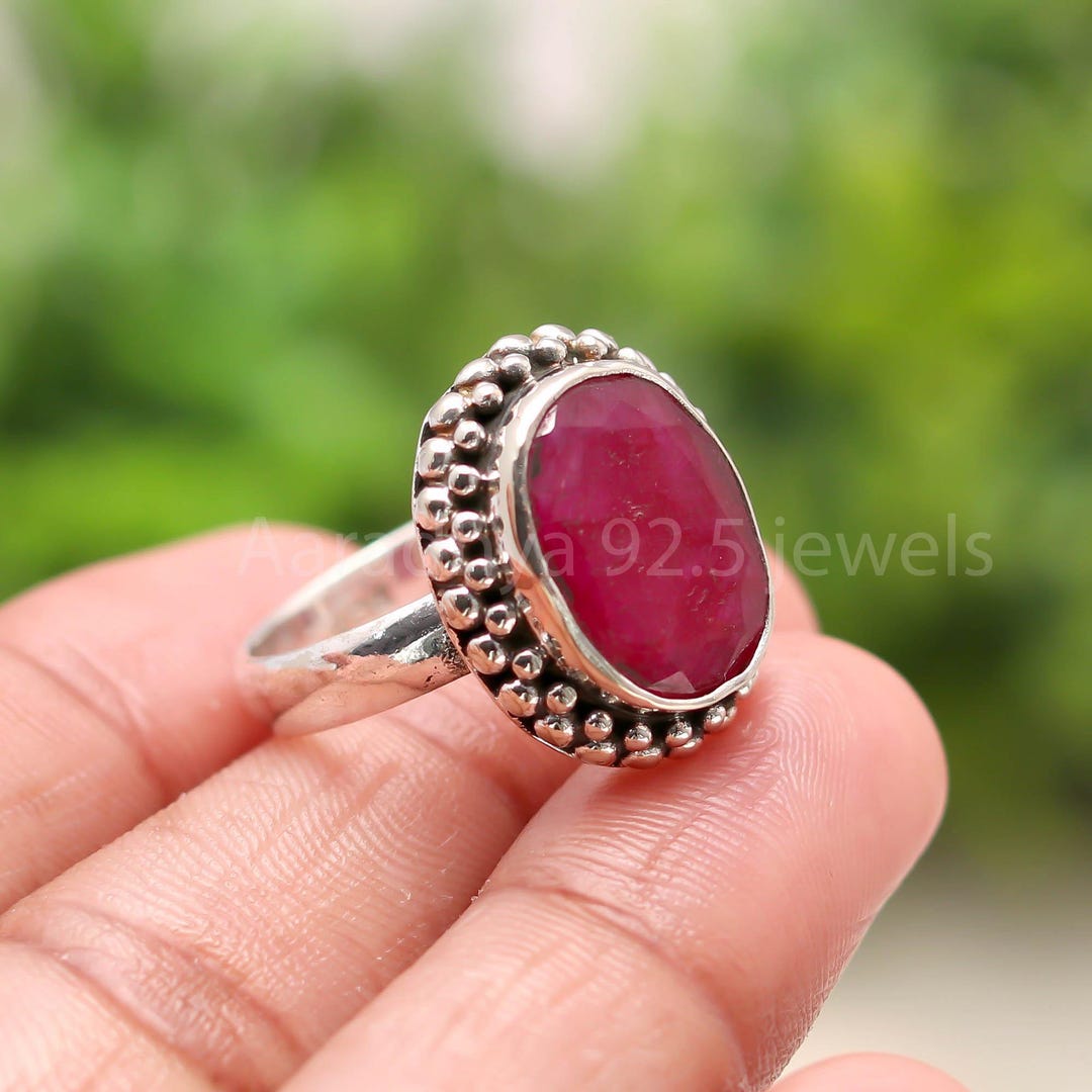 Handmade Ruby Sterling Silver Ring: Statement Beaded Band - Etsy