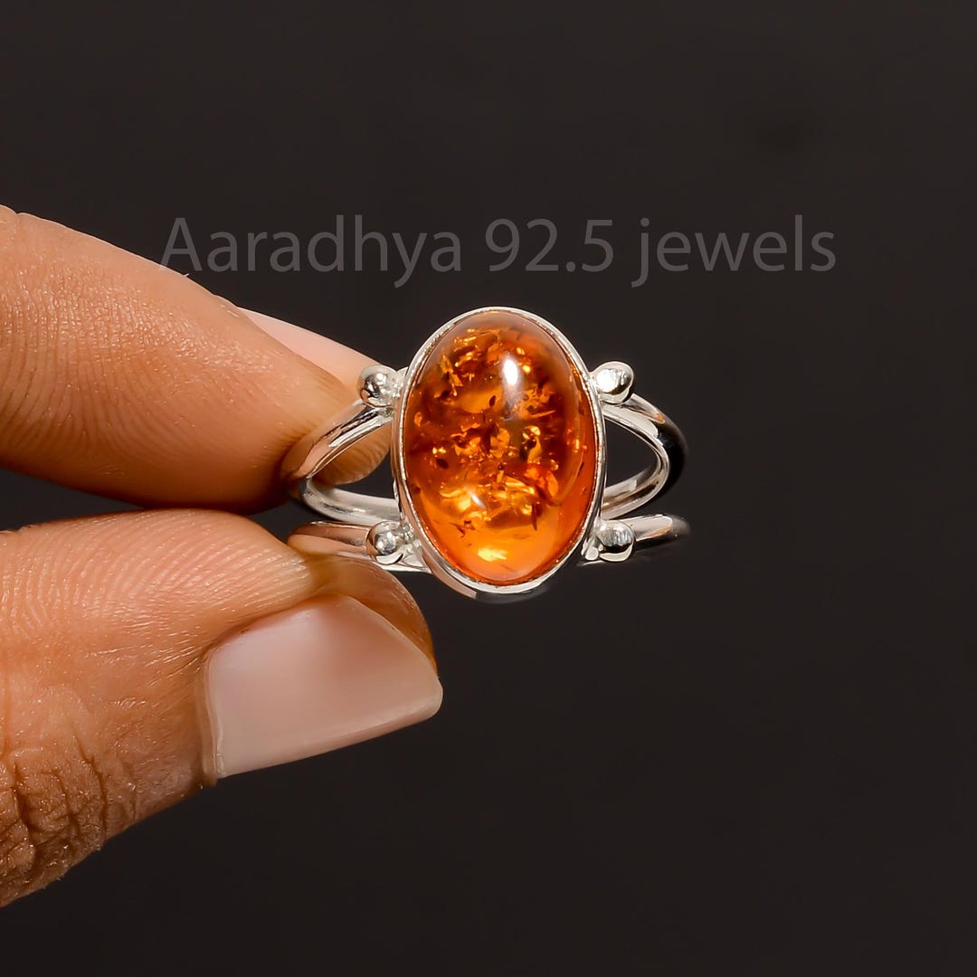 Handmade Baltic Amber Gemstone Ring: 925 Sterling Silver Statement Ring ...