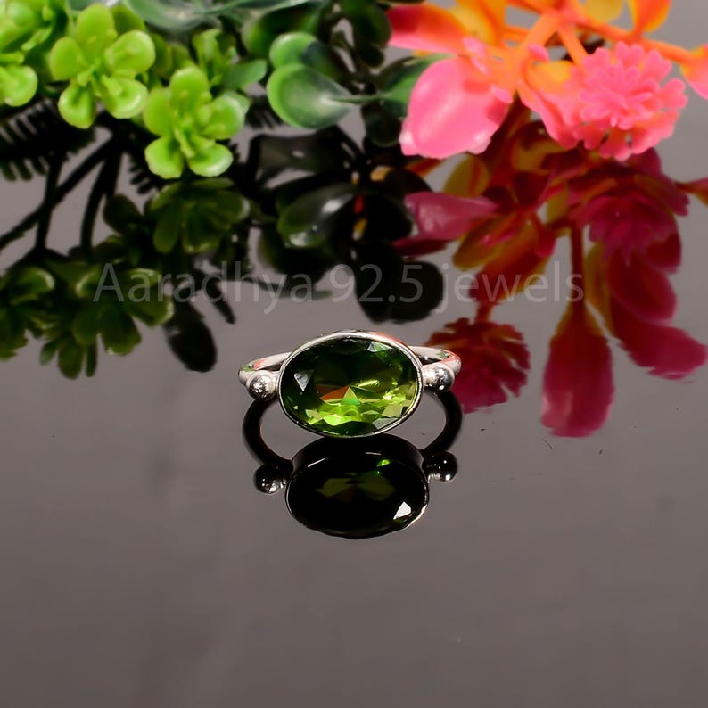 Handmade Peridot Ring: Hammered Sterling Silver Band - Etsy