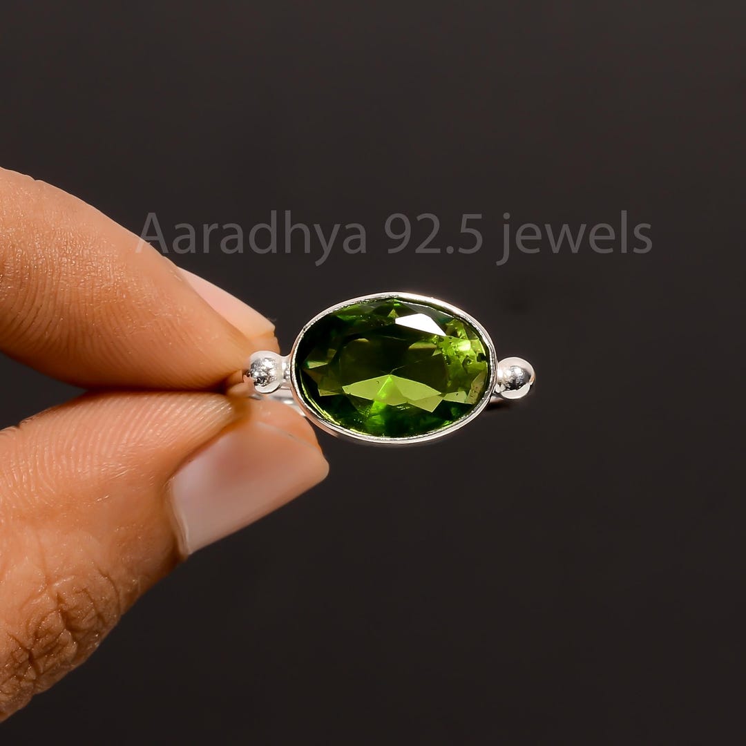 Handmade Peridot Ring: Hammered Sterling Silver Band - Etsy