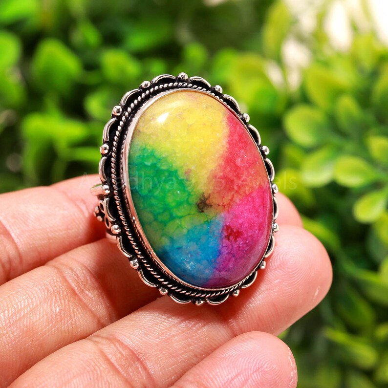 Rainbow Solar Quartz 925 Sterling Silver Ring - Handmade Statement ...