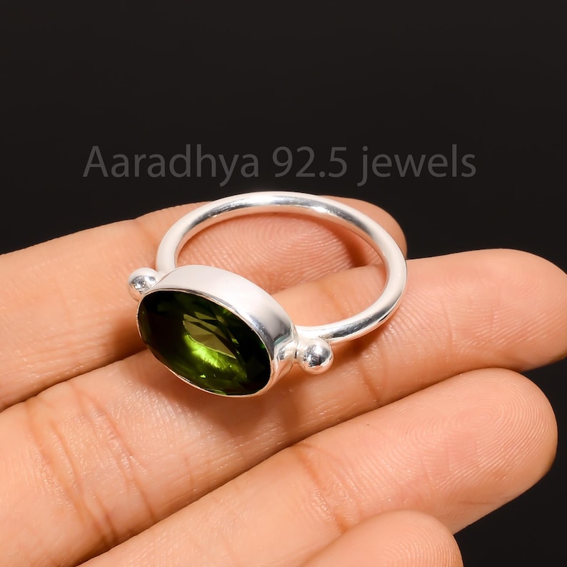 Handmade Peridot Ring: Hammered Sterling Silver Band - Etsy