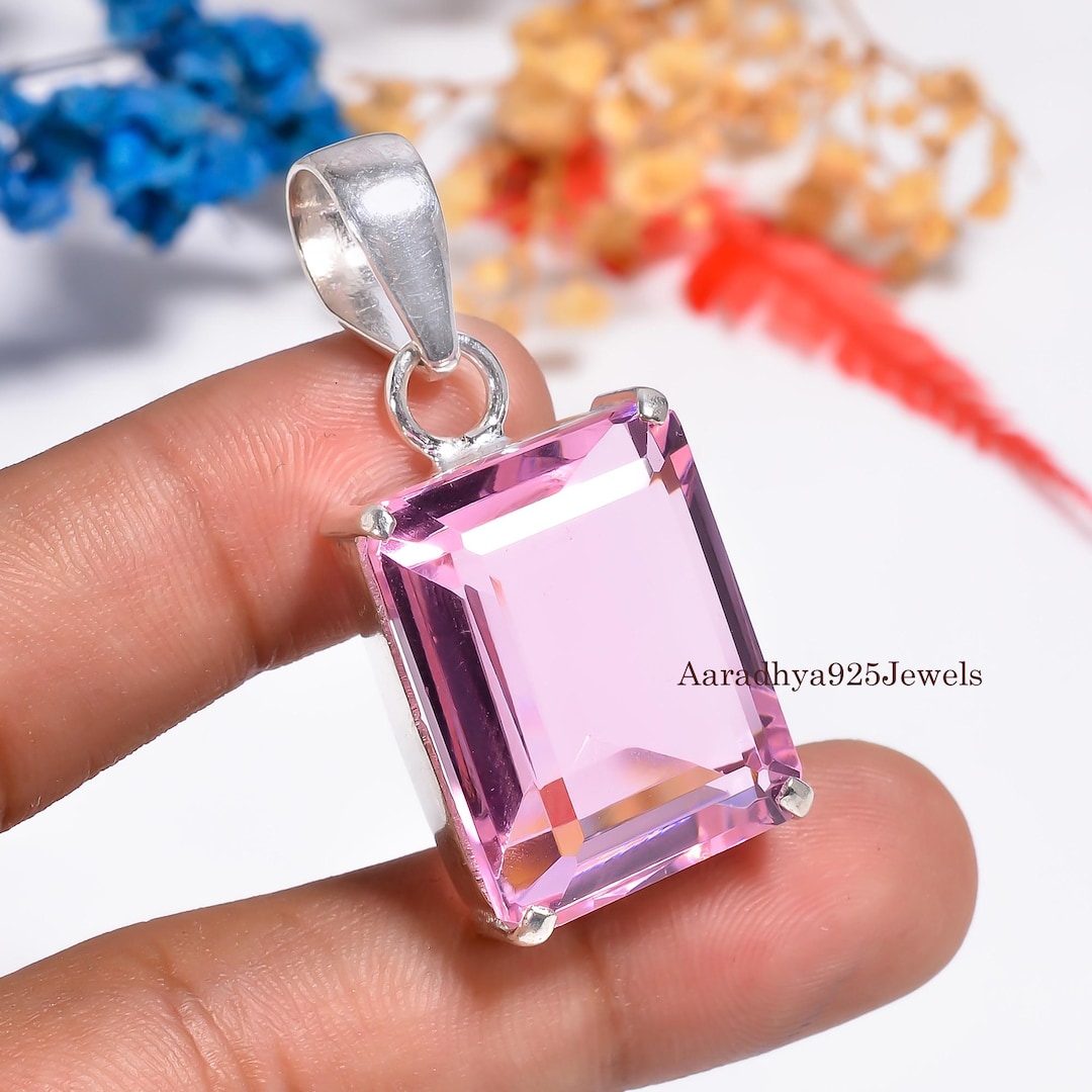 Handmade Sterling Silver Pink Kunzite Pendant – Radiant Cut Gemstone - Etsy