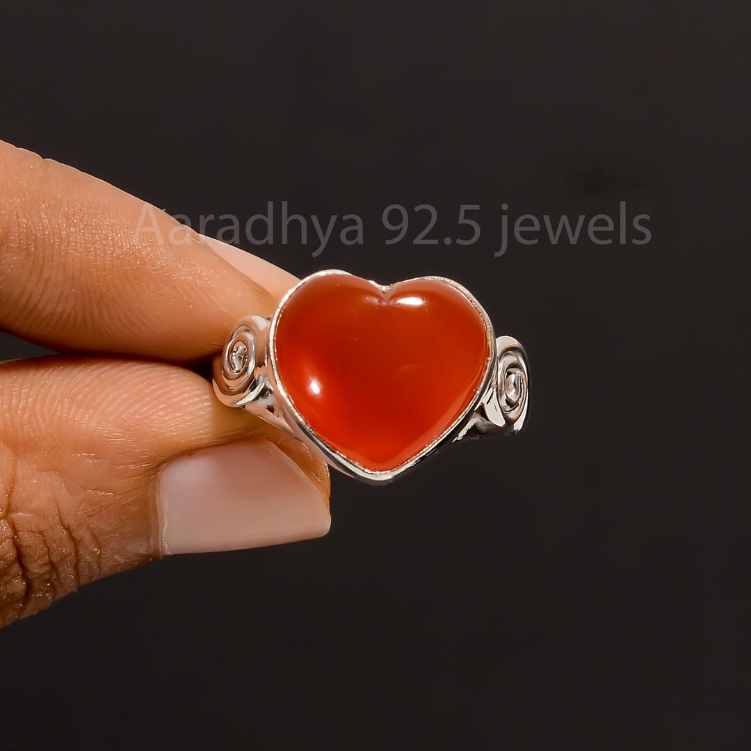 Dainty Carnelian Heart Ring: Handmade 925 Sterling Silver - Etsy