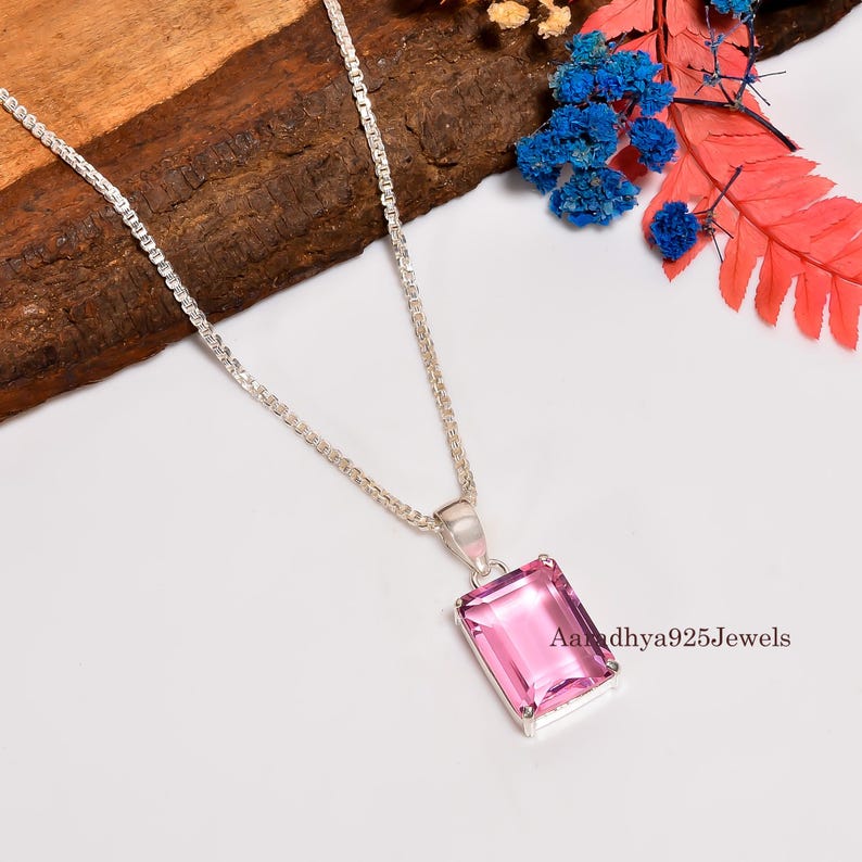 Handmade Sterling Silver Pink Kunzite Pendant – Radiant Cut Gemstone - Etsy