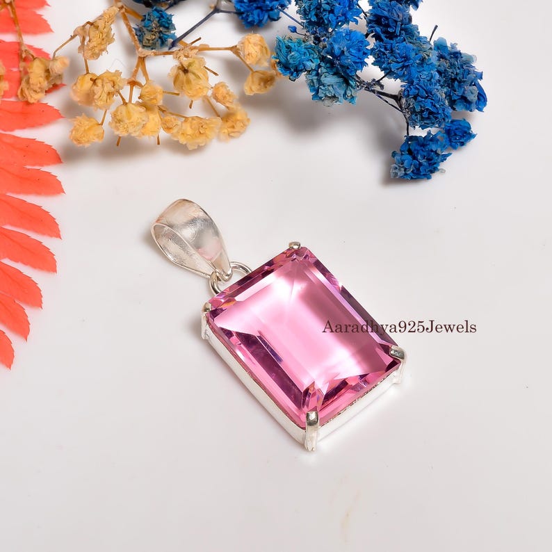 Handmade Sterling Silver Pink Kunzite Pendant – Radiant Cut Gemstone - Etsy