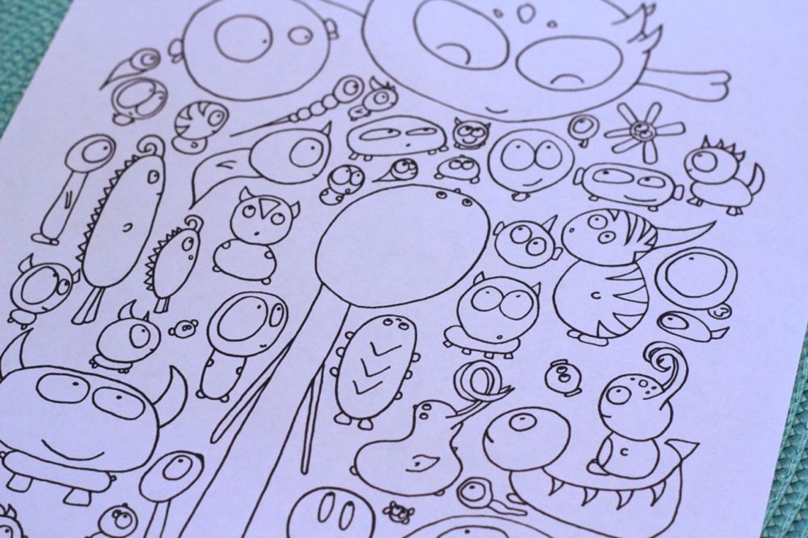 Kids Adult Printable Coloring Page Aliens Character Doodle Original Art ...