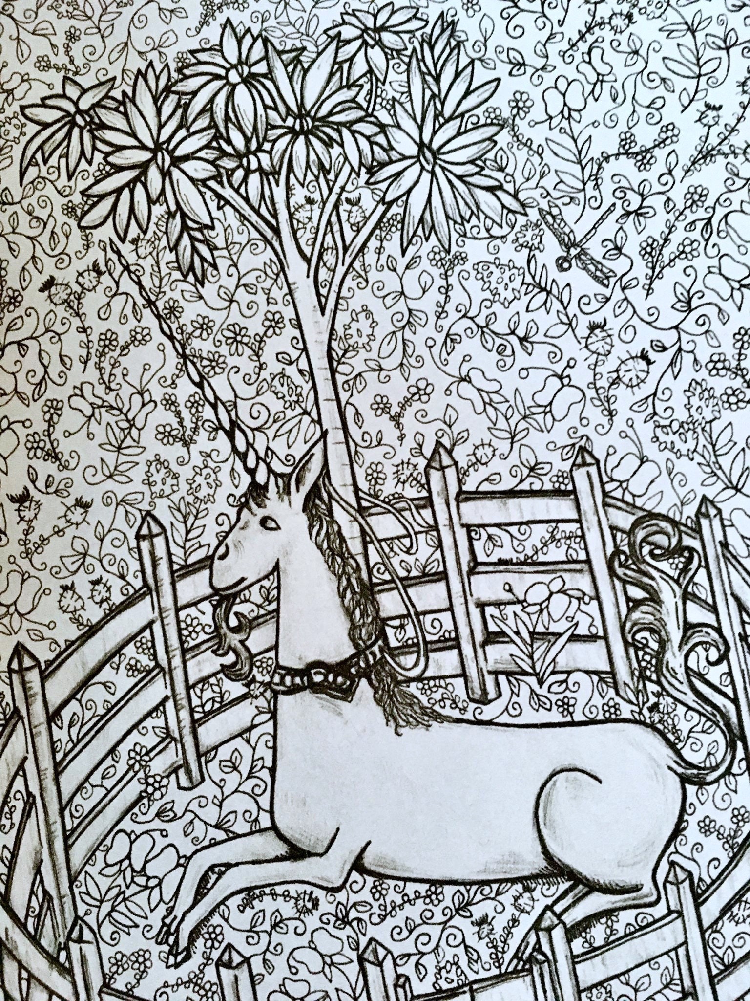 Unicorn Adult Coloring Page Medieval Tapestry Flower Leaf | Etsy