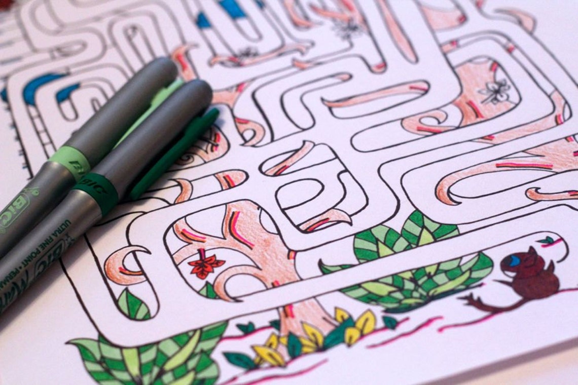 Childrens Maze Activity Printable Coloring Page Instant Pdf Digital ...