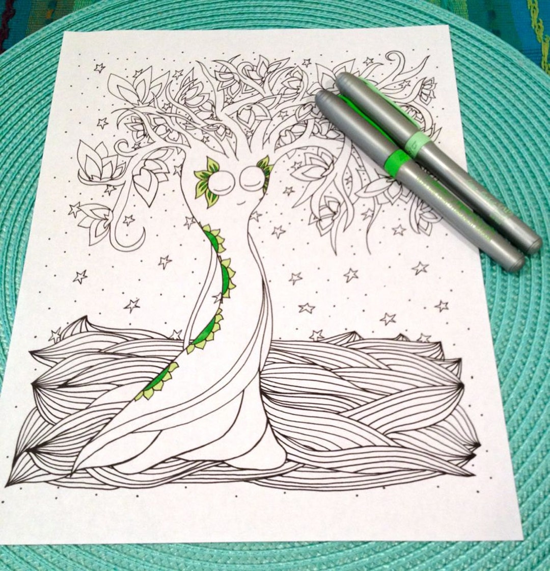 Tree Coloring Page Zentangle Kids Adult Doodle Design Printable Instant ...