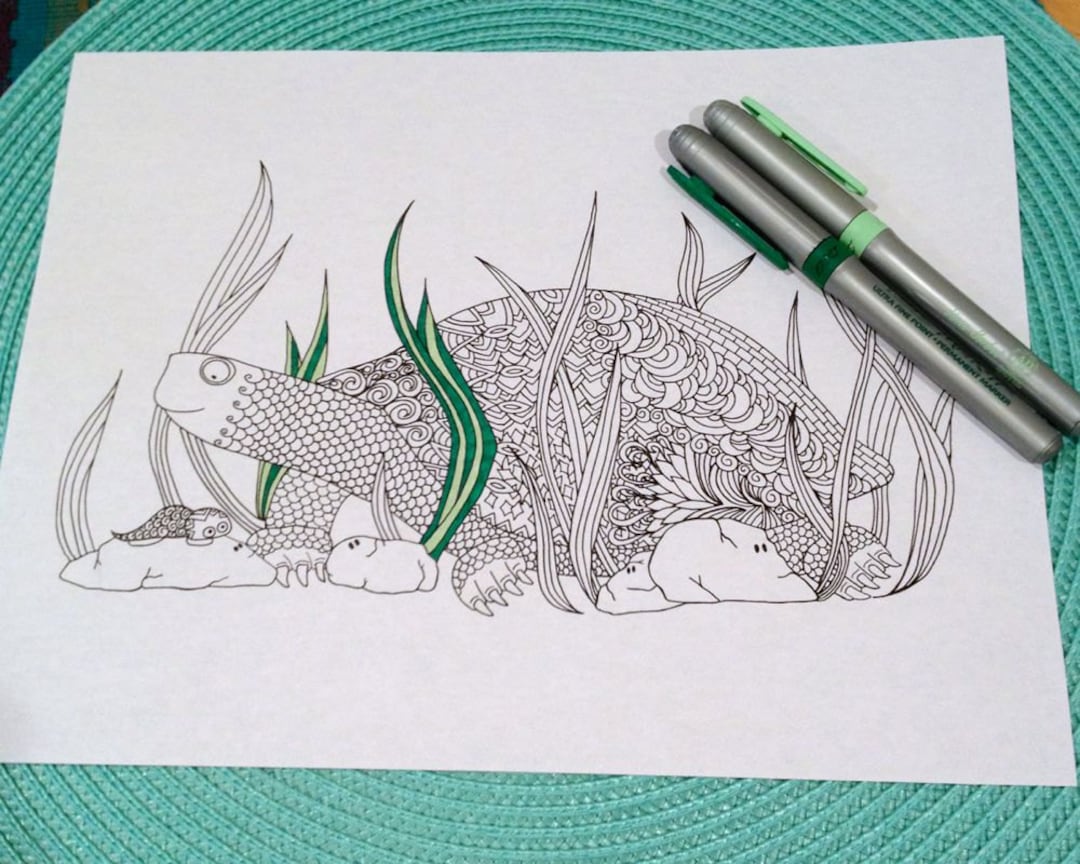 Turtle Coloring Page Zentangle Kids Adult Animal Doodle Design ...