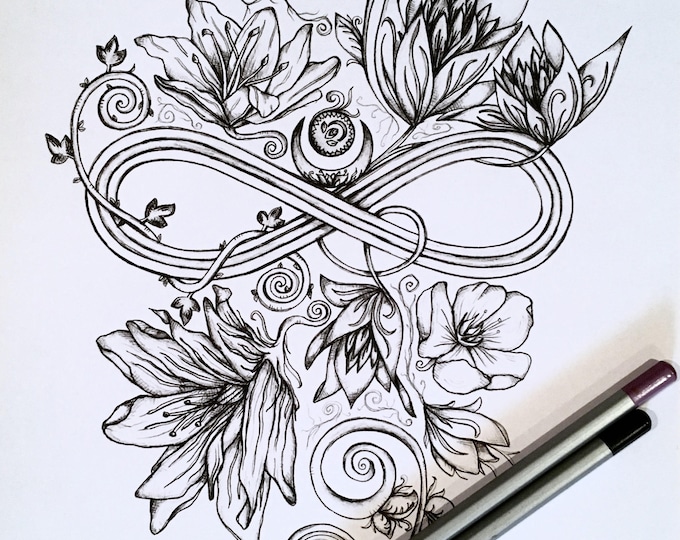 Adult Kids Coloring Page Infinity Moon Original Nature Art Woodland ...