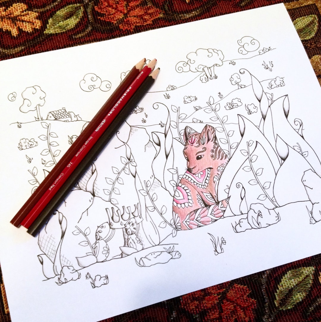 King Fox Fairy Tale Fantasy Adult Coloring Page Kids Original Art ...