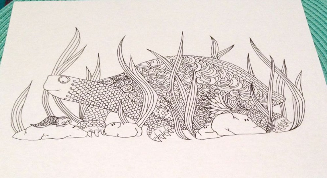 Turtle Coloring Page Zentangle Kids Adult Animal Doodle Design ...