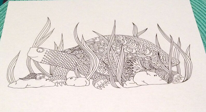 Turtle Coloring Page Zentangle Kids Adult Animal Doodle Design ...