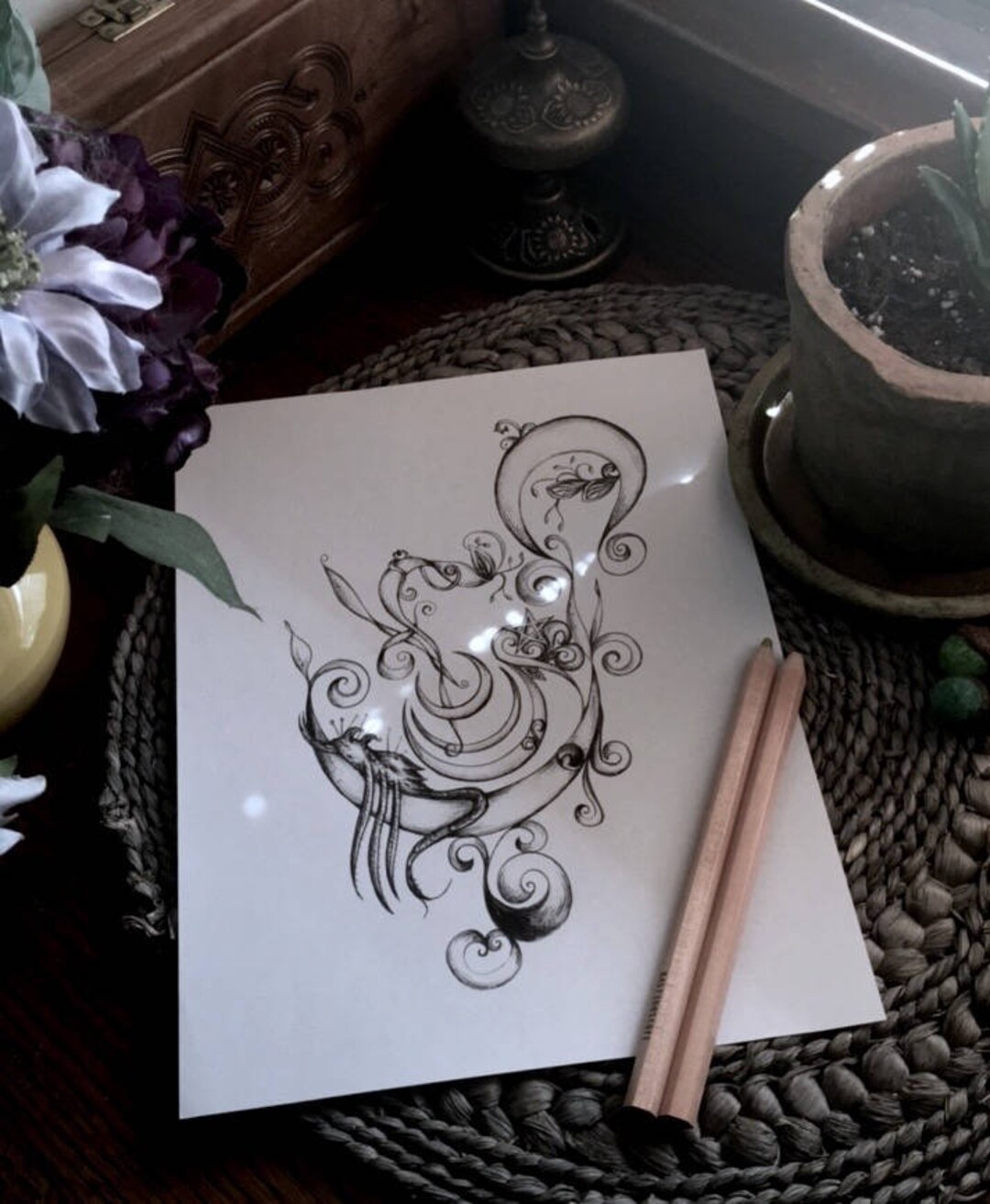 Adult Kids Coloring Page Moon Monsters Original Nature Art Crescent ...