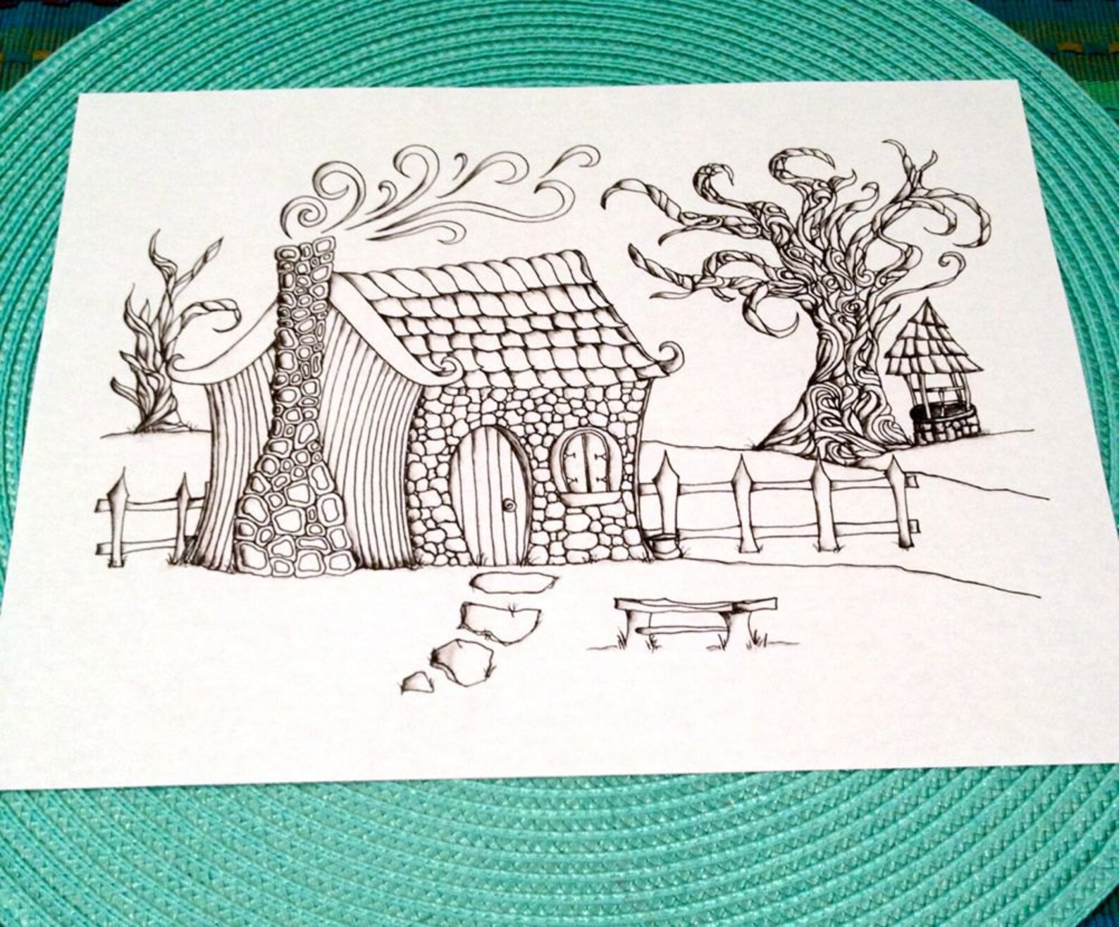 Fairytale Cottage Coloring Page Zentangle Kids Adult Doodle | Etsy