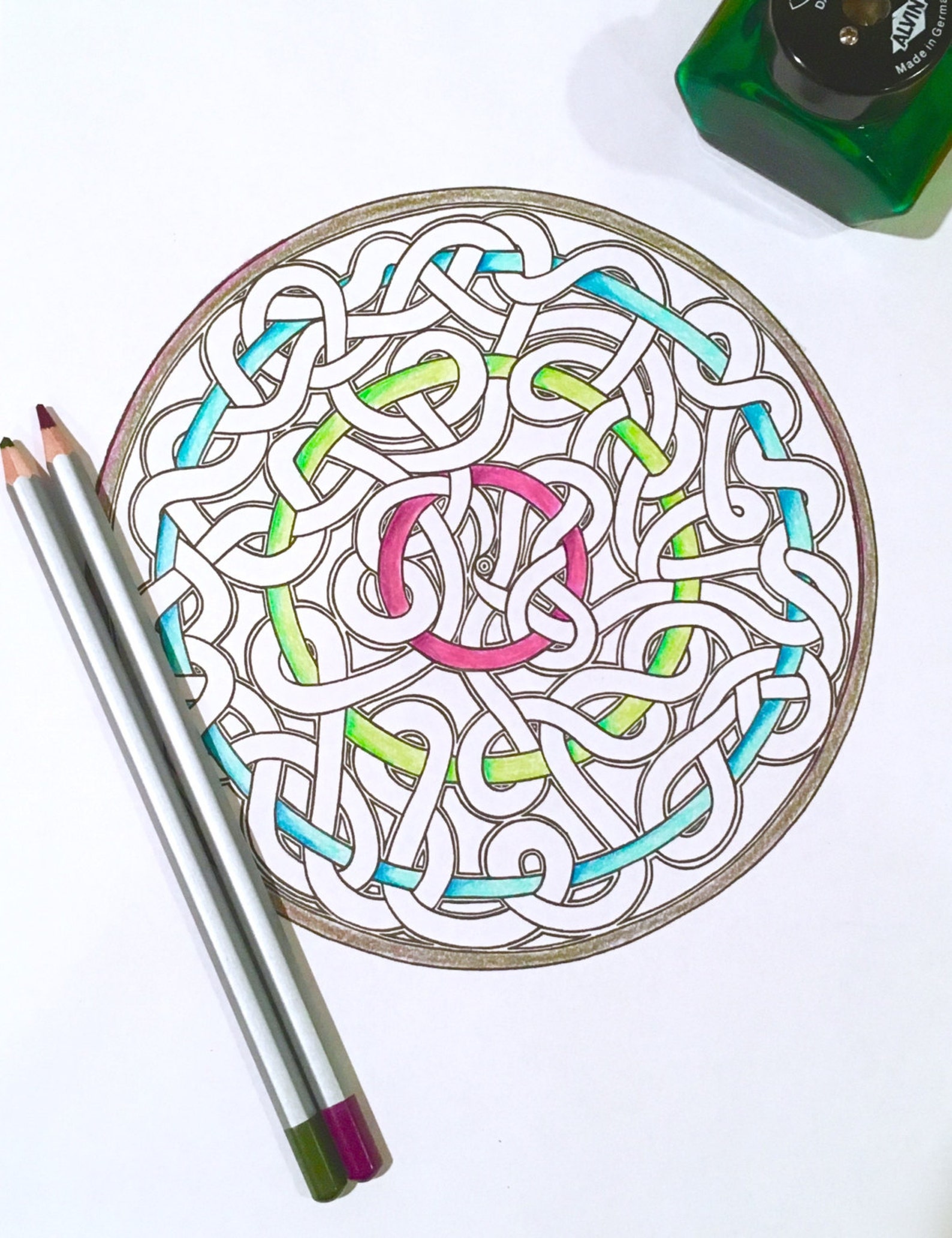 Mandala Knot Adult Coloring Page Original Art Doodle Kids | Etsy