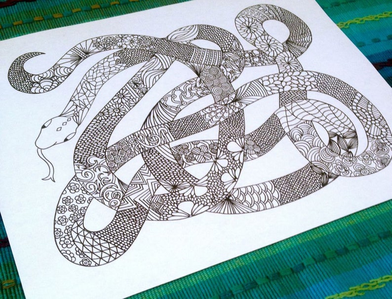 Zentangle Snake Coloring Page Doodle Animal Design Printable Pattern ...