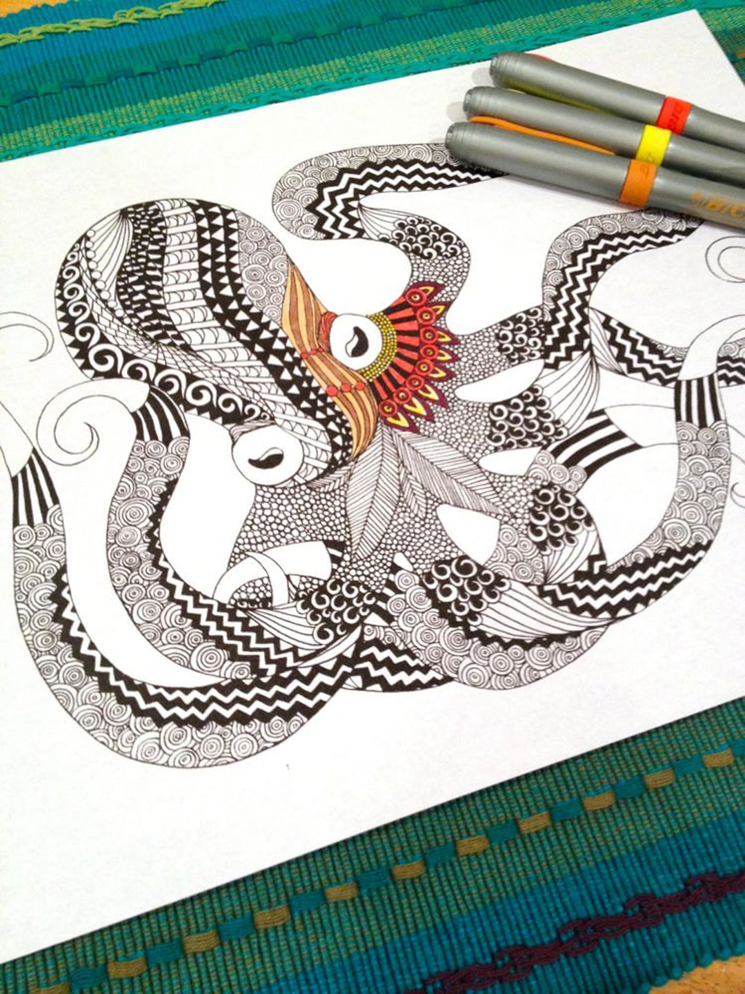Octopus Coloring Page Zentangle Kids Adult Doodle Design Printable ...