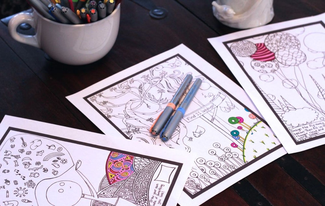 Set of 3 Kids Printable Activity Sheets Digital Coloring | Etsy
