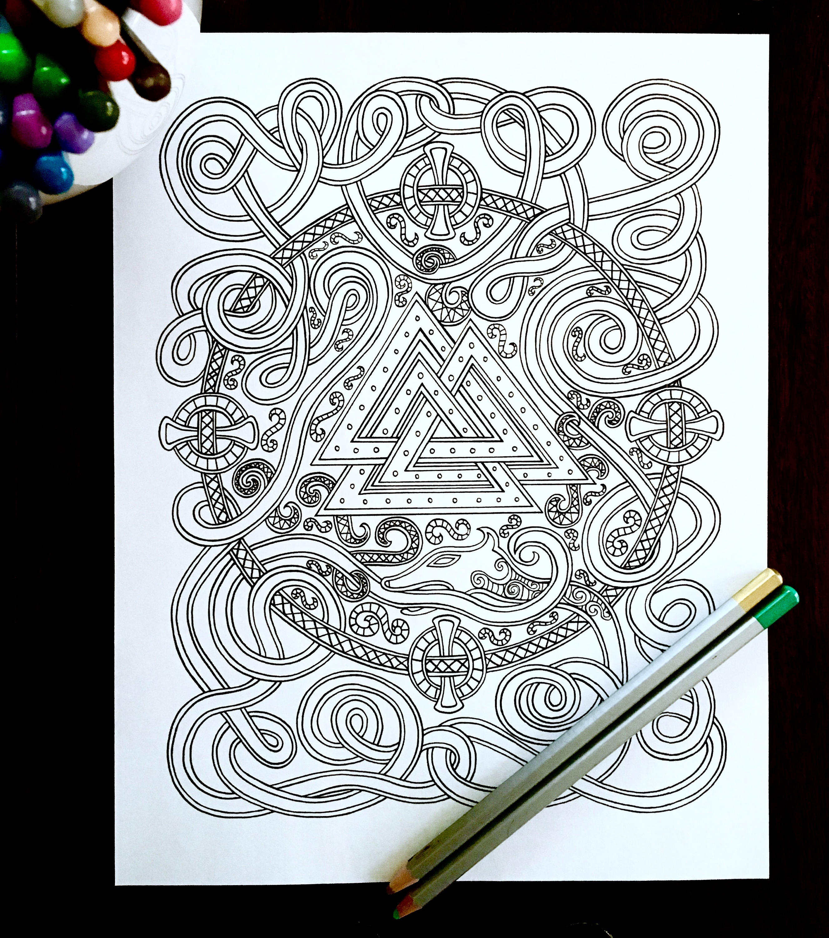 Adult Coloring Page Norse Serpent Valknut Design Original Art Viking - Etsy