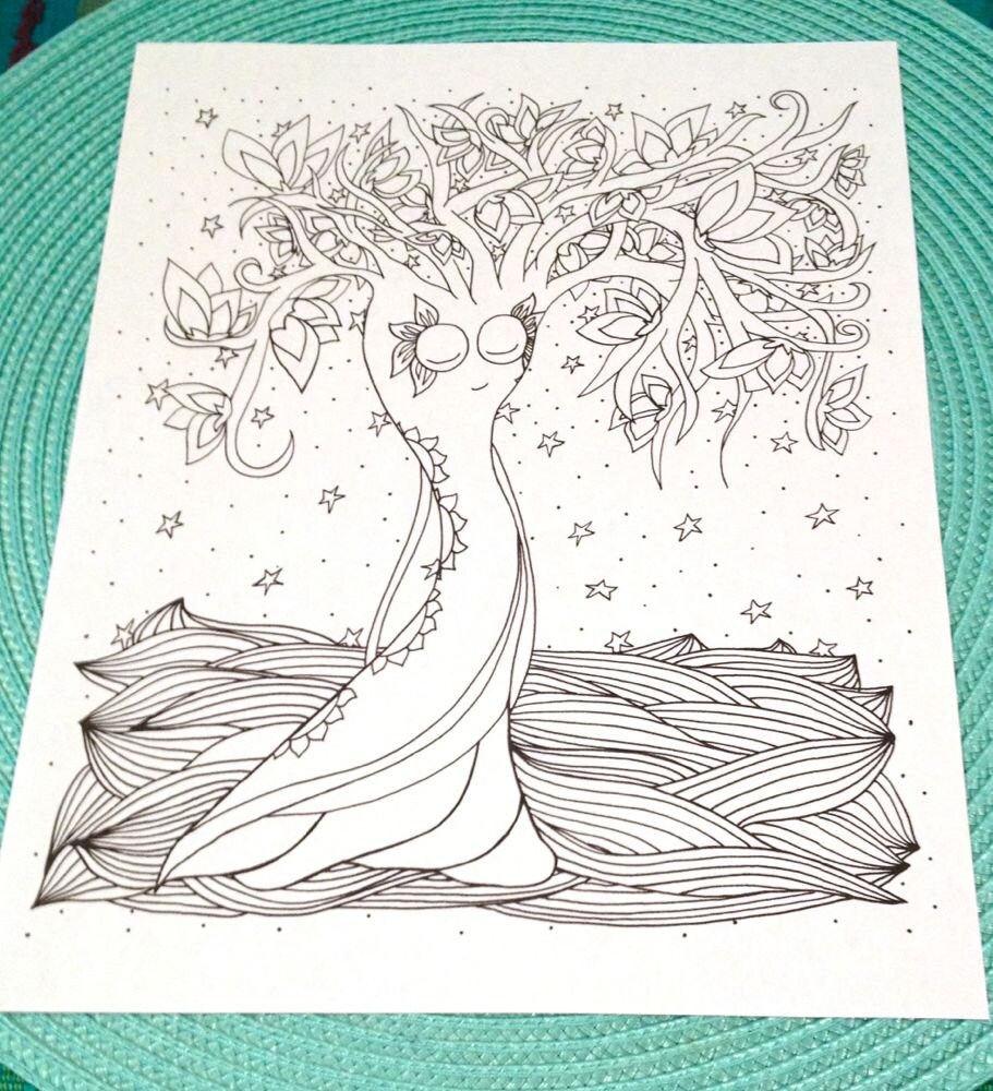Tree Coloring Page Zentangle Kids Adult Doodle Design Printable Instant ...