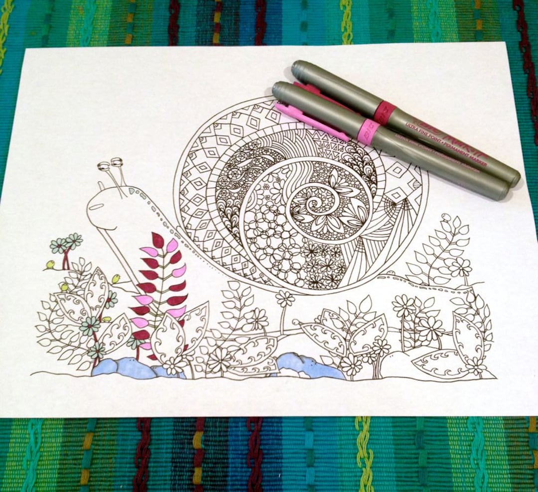 Snail Zentangle Adult Coloring Page Doodle Design Printable Instant ...