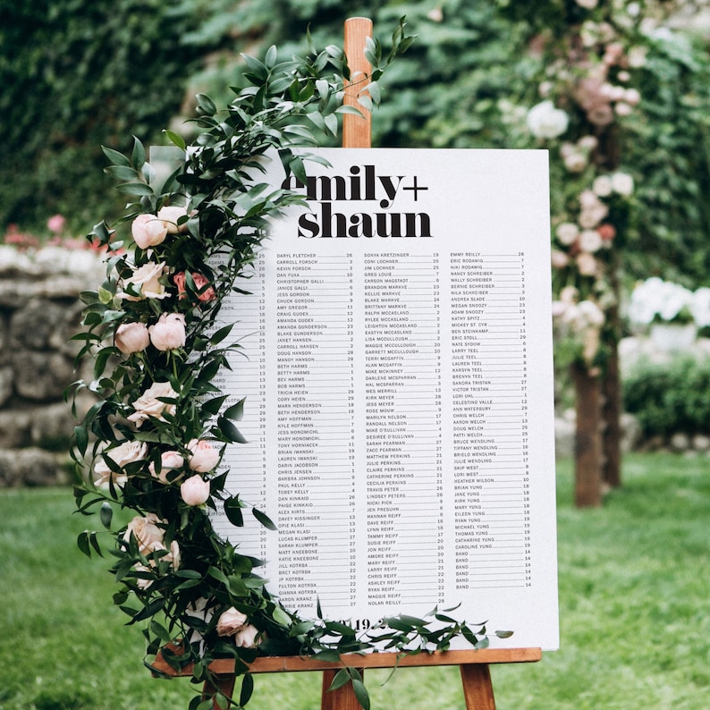 Minimalist Wedding Seating Chart Modern Table Plan Black and | Etsy