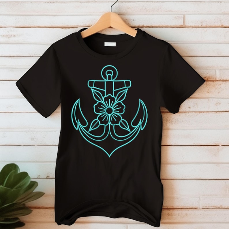 Floral Anchor Embroidery Design: Machine Applique Pattern (digital ...